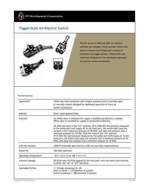 Toggle-Style Air/Electric Switch - GT Development Corporation