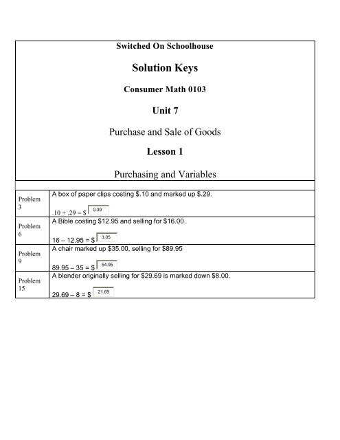 Solution Keys
