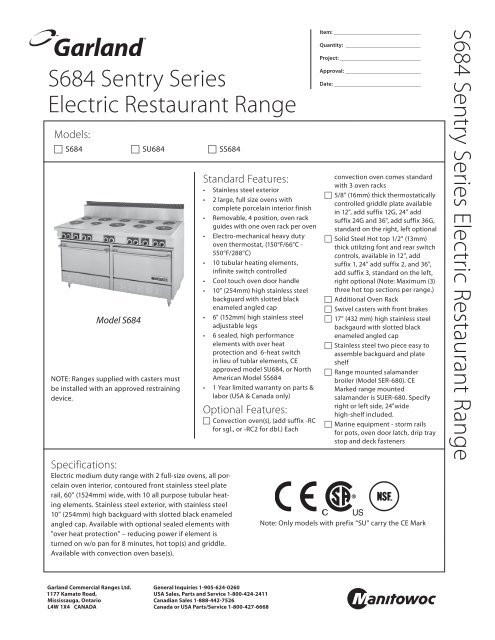 S684 Sentry Series Electric Restaurant Range - Garland