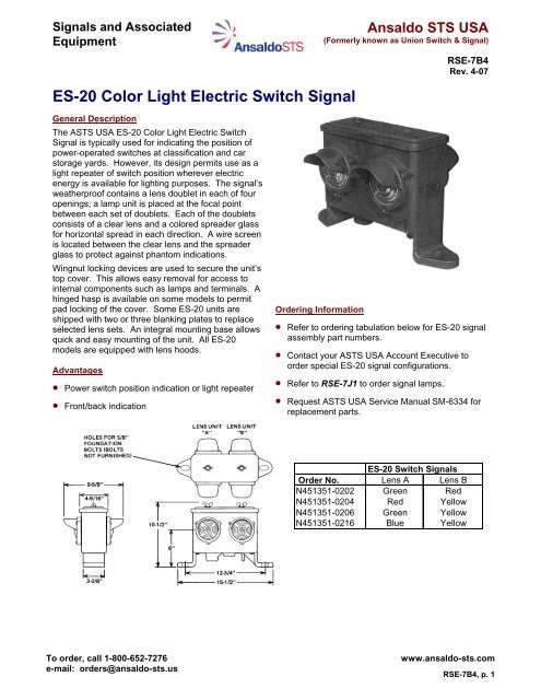 ES-20 Color Light Electric Switch Signal - Ansaldo STS