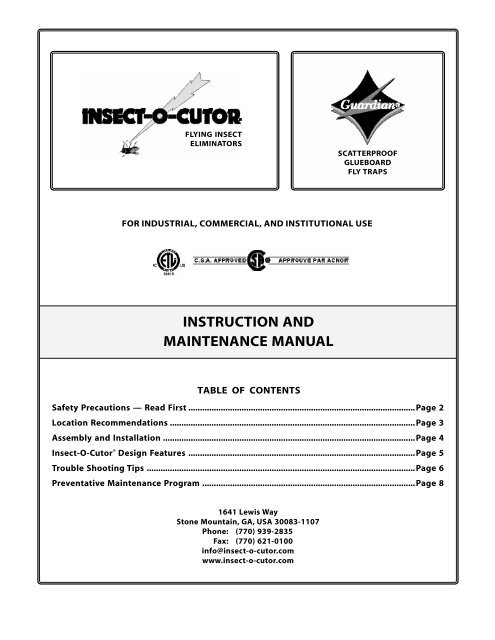 INSTRUCTION AND MAINTENANCE MANUAL - Insect-O-Cutor