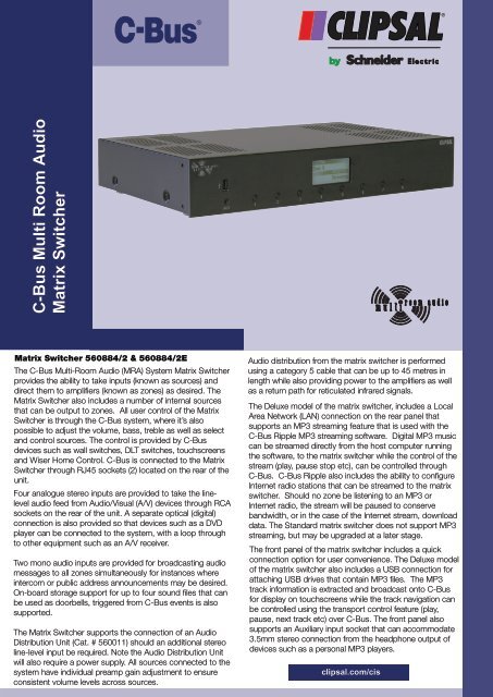 Product Data Sheet - C-Bus Multi Room Audio Matrix ... - Clipsal