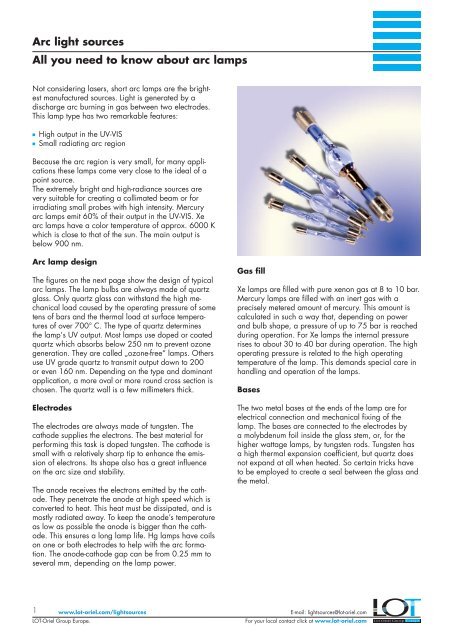 Arc light sources All you need to know about arc lamps - L.O.T.-Oriel