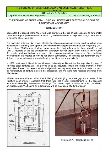 the forming of sheet metal using an underwater electrical discharge