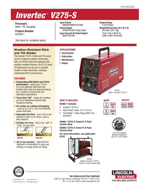 Invertec V275-S Product Info - Lincoln Electric