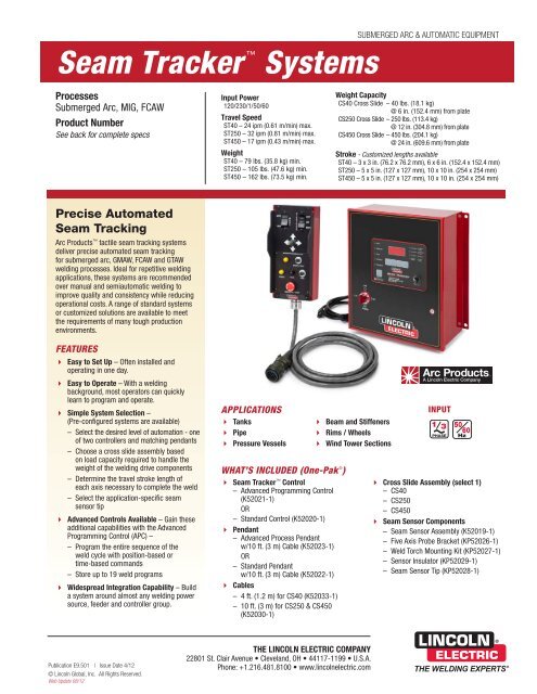 Seam Tracker Product Info - Lincoln Electric