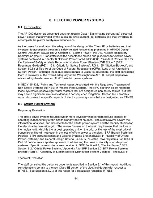 Chapter 8 - Electric Power Systems - NRC