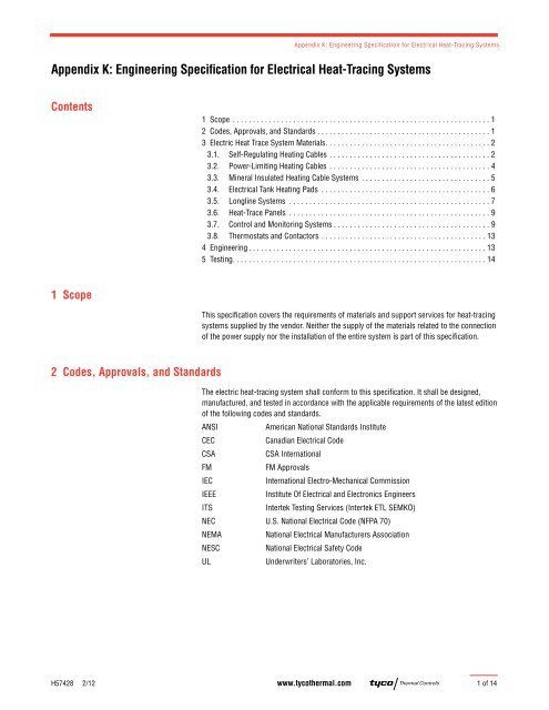 Engineering Specification for Electrical Heat-Tracing Systems