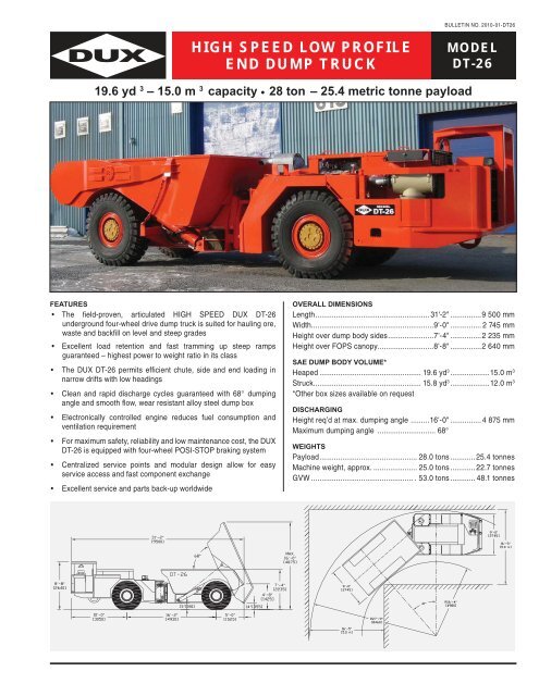 high speed low profile end dump truck - DUX Machinery Corporation