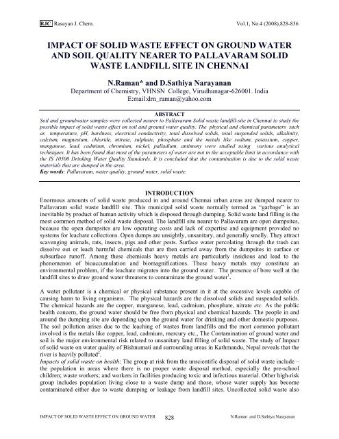 impact of solid waste effect on ground water - Rasayan journal of ...