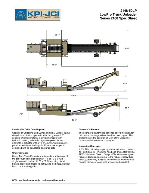 2148-50LP LowPro Truck Unloader Series 2100 Spec Sheet - KPI-JCI