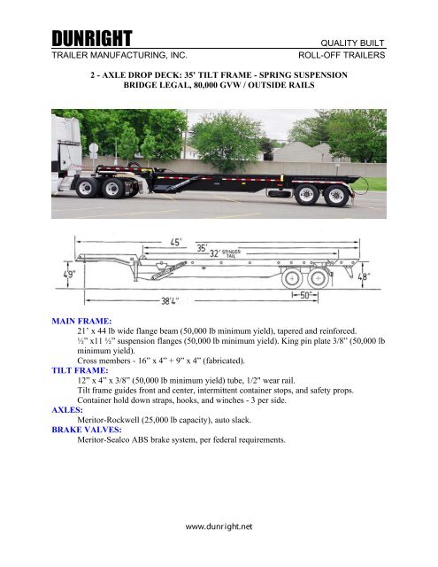 2 Axle Drop Deck, 35' Tilt Frame, Spring - Dunright.net