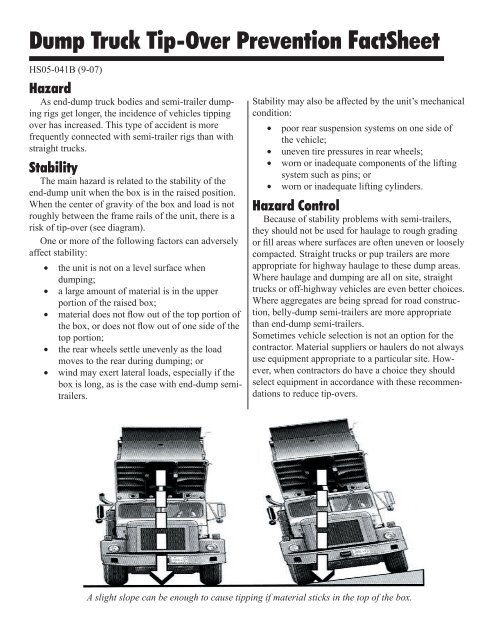 Dump Truck Tip-Over Prevention FactSheet - Texas Department of ...