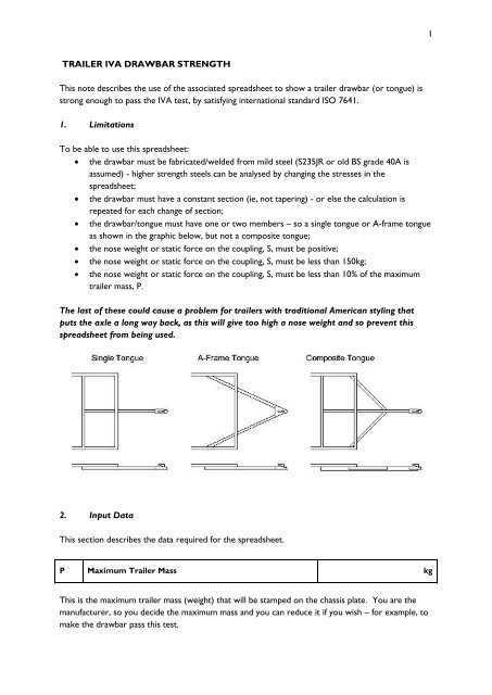 1 TRAILER IVA DRAWBAR STRENGTH This note describes the use ...