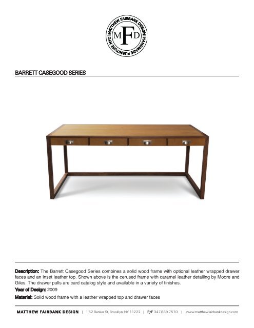 View product tear sheet - Matthew Fairbank Design