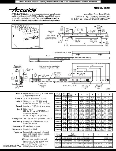 Accuride 3640 Series Slide Datasheet - Rockler.com