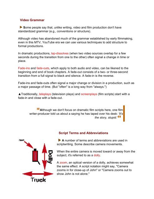 Video Grammar Script Terms and Abbreviations