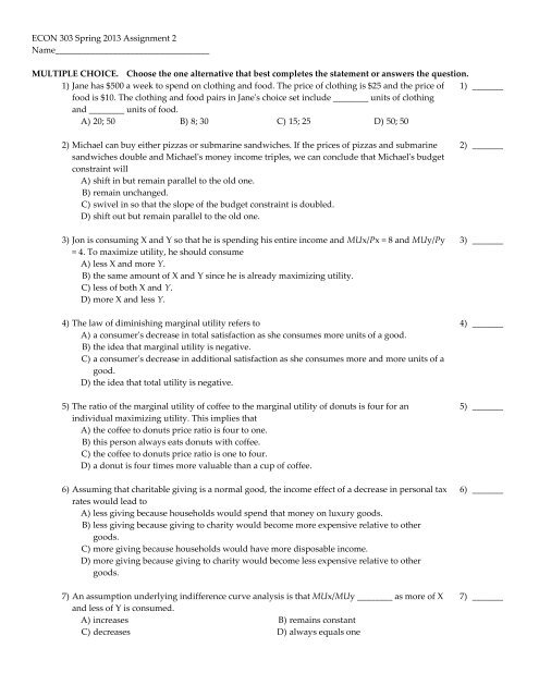 ECON 303 Spring 2013 Assignment 2 ... - Www Bcf Usc ECON 303 Spring 2013 Assignment 2 ... - Www Bcf Usc