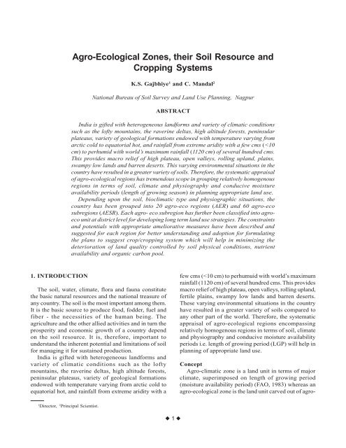Agro-Ecological Zones, their Soil Resource and Cropping Systems