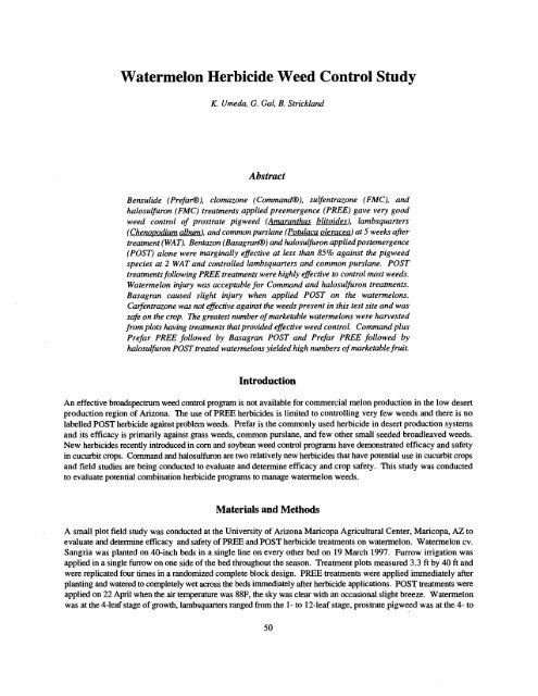 Watermelon Herbicide Weed Control Study - The University of ...
