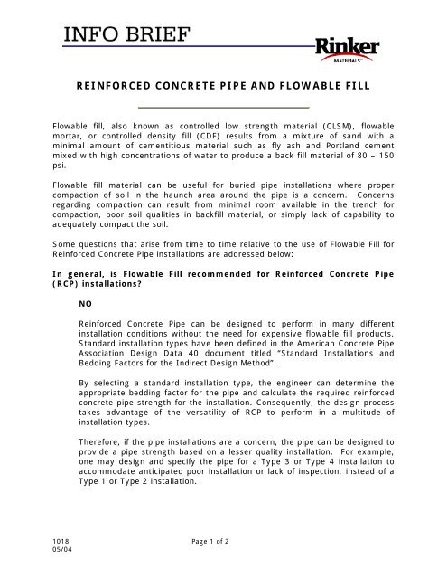 reinforced concrete pipe and flowable fill - Rinker Materials