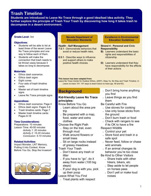 Trash Timeline - Nevada Outdoor School