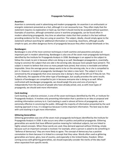 Modern Card Stacking Propaganda Examples