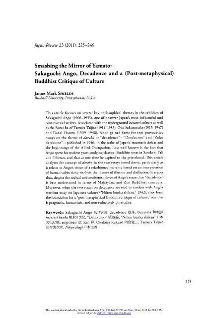 Smashing the Mirror of Yamato: Sakaguchi Ango, Decadence and a ...