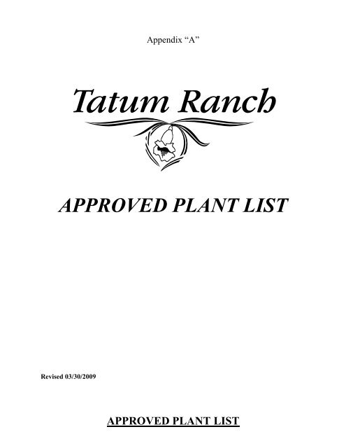 APPROVED PLANT LIST - Tatum Ranch
