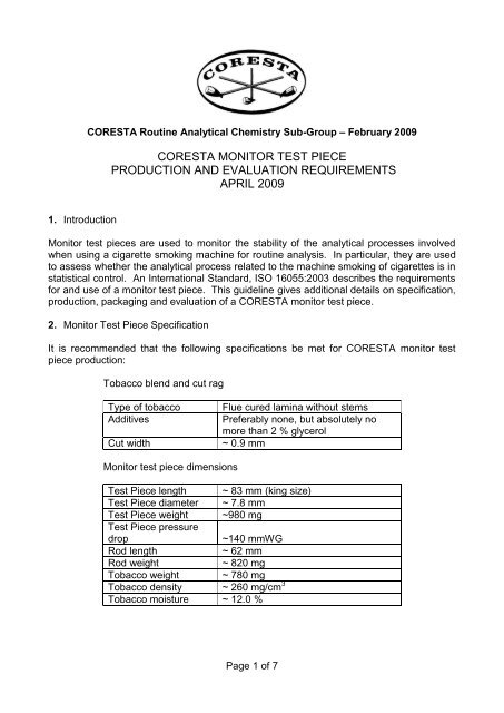 CORESTA Monitor Test Piece