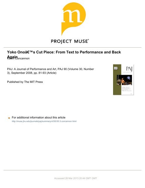 YOKO ONO'S CUT PIECE From Text to Performance ... - Project MUSE