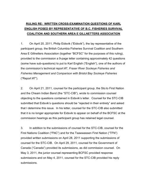 Written Cross-Examination Questions of Karl - Cohen Commission