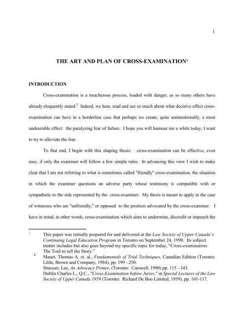 Art of Cross Examination [PDF] - Ducharme Fox Lawyers