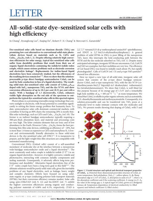All-solid-state dye-sensitized solar cells with high efficiency