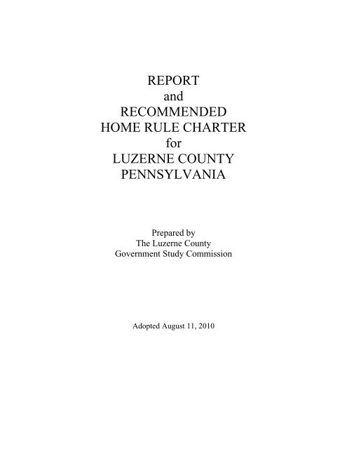 Report and Recommended Home Rule Charter - Luzerne County