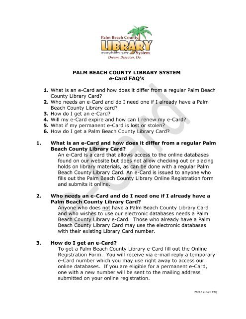e-Card FAQ - Palm Beach County Library System