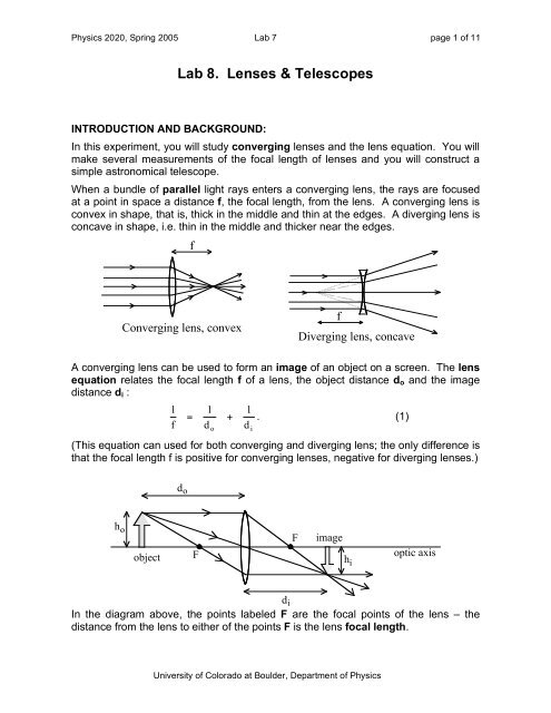 Lab 8. Lenses & Telescopes - University of Colorado at Boulder