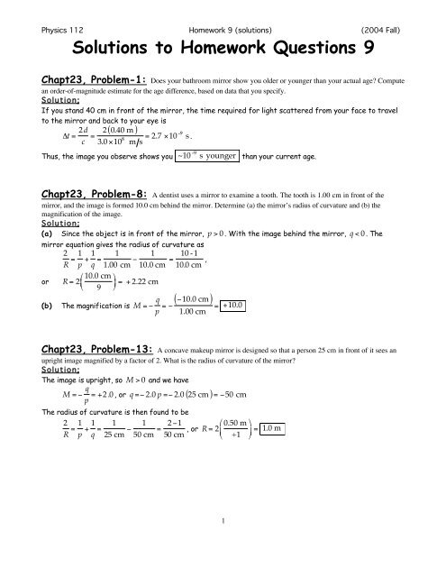 Solutions to Homework Questions 9