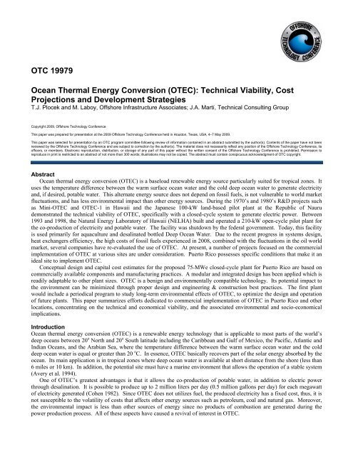 Ocean Thermal Energy Conversion (OTEC): Technical Viability, Cost