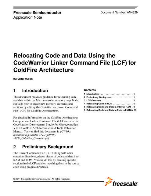 Relocating Code and Data Using the CodeWarrior Linker Command ...