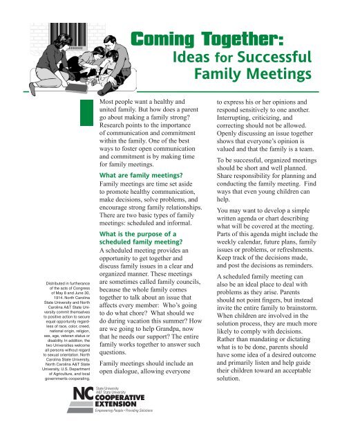 Coming Together - Ideas for Successful Family Meetings
