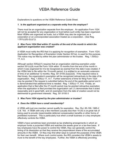 VEBA Reference Guide