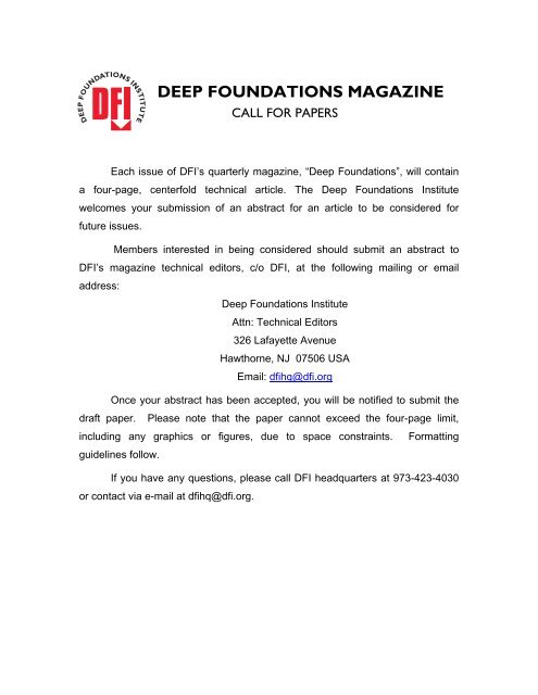 DEEP FOUNDATIONS MAGAZINE - Deep Foundations Institute