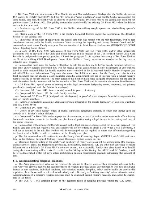 l. DA Form 5305 with atta