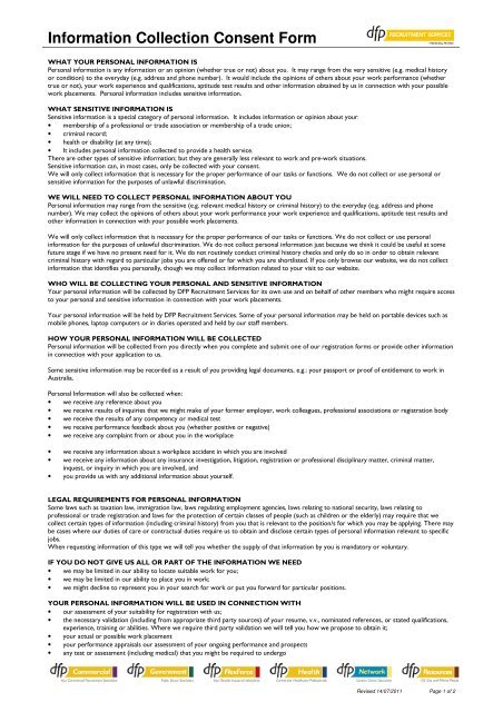 Information Collection llection Consent Form - DFP Recruitment