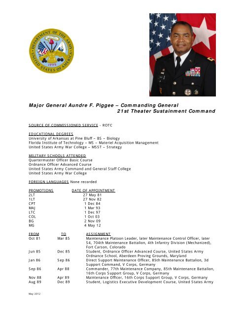 Major General Aundre F. Piggee - US Army in Europe