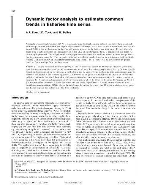 Dynamic factor analysis to estimate common trends in ... - Brodgar