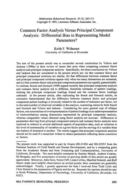 Common Factor Analysis Versus Principal Component ... - OPHI Common Factor Analysis Versus Principal Component ... - OPHI