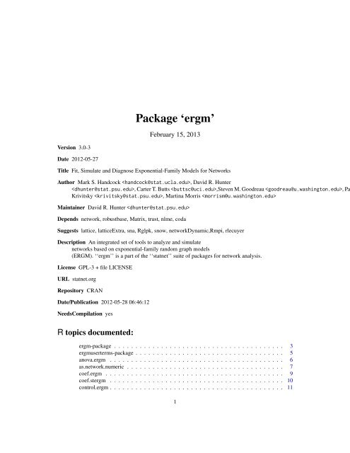 Package 'ergm' - The Comprehensive R Archive Network