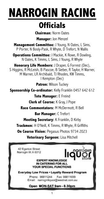 NarrogiN raciNg officials